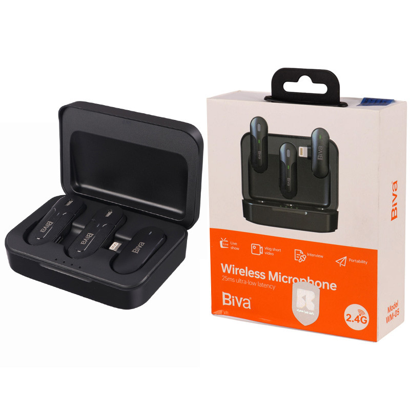 میکروفون یقه ای دوتایی وایرلس بیوا مدل WM-05 با رابط لایتنینگ